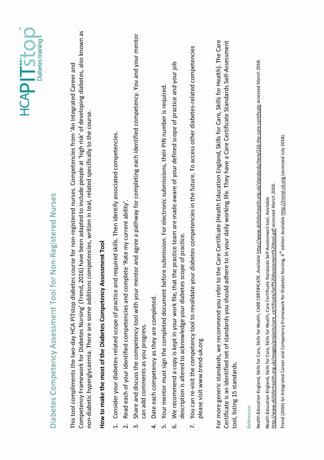 HCA PITstop competency tool - Pitstop Diabetes